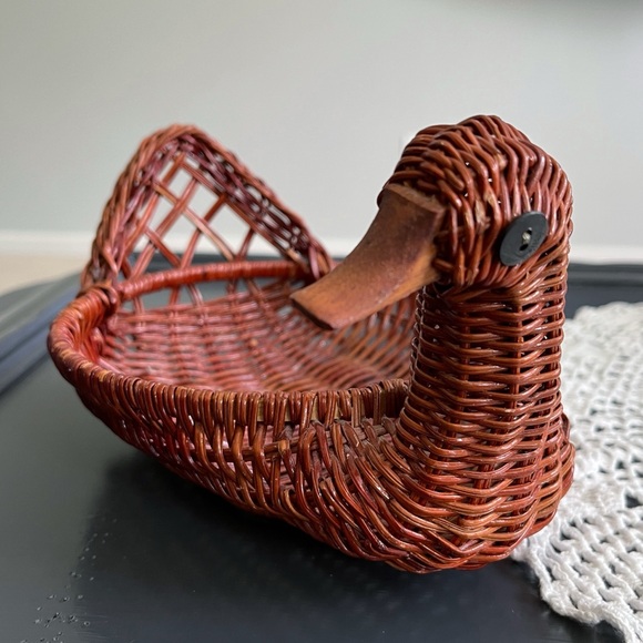Vintage | Accents | Vintage Wicker Duck Basket With Wood Beak Rattan ...